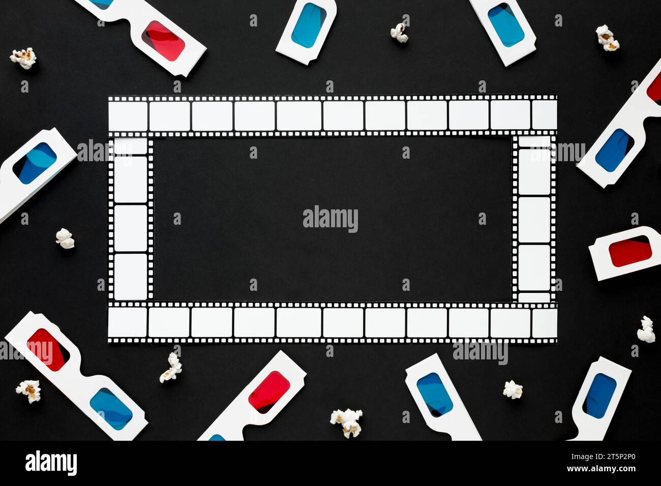 Arrangement cinema elements black background with film frame Stock ...