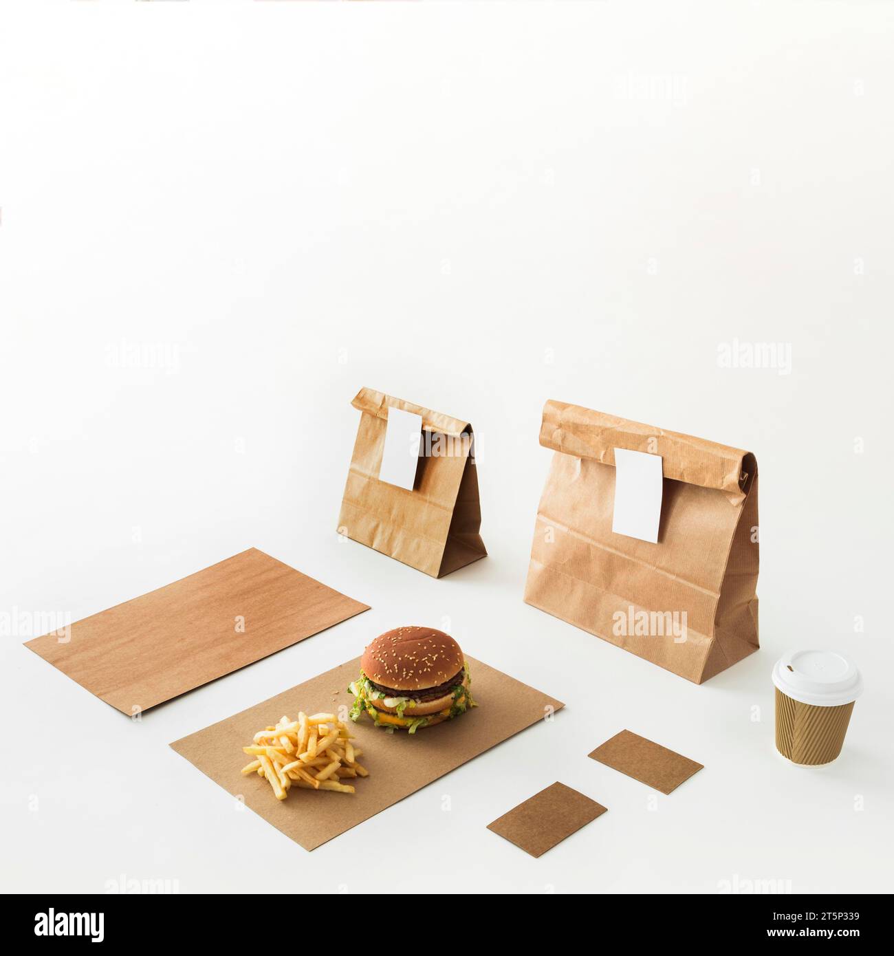 Burger disposal cup french fries food parcel isolated white backdrop ...