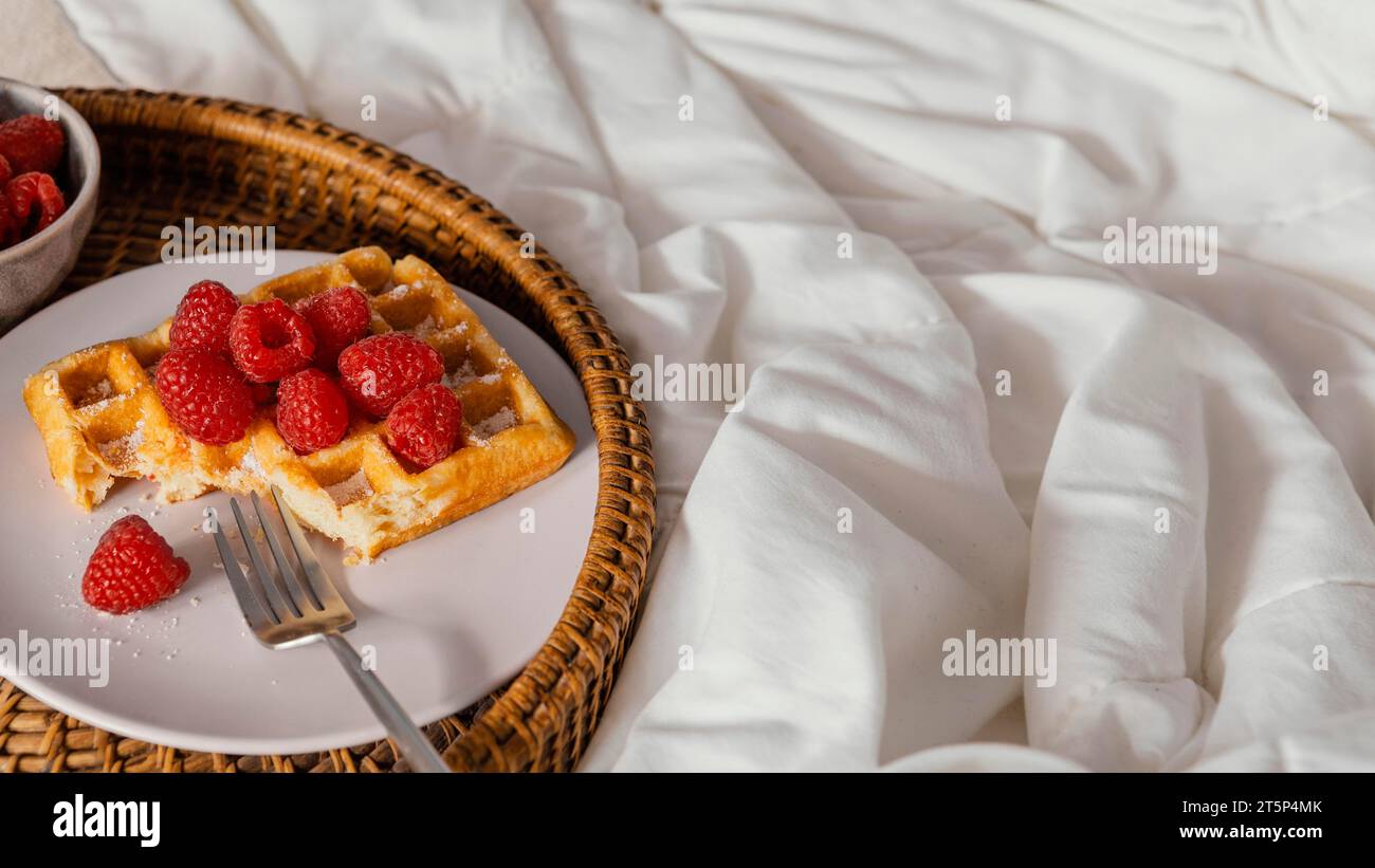 High angle raspberry waffle plate Stock Photo - Alamy