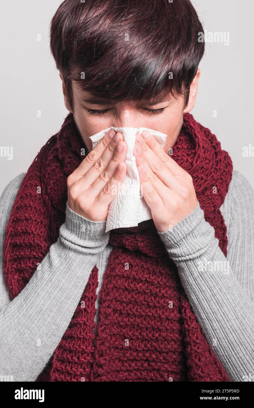 Portrait woman having cold cough Stock Photo - Alamy