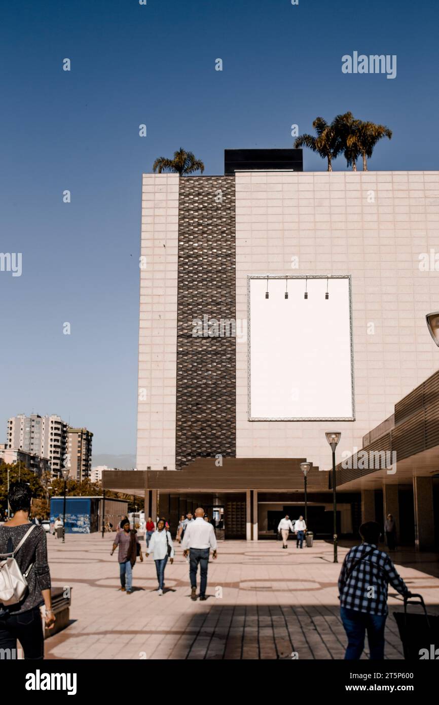 Rectangular white billboard building wall city Stock Photo - Alamy