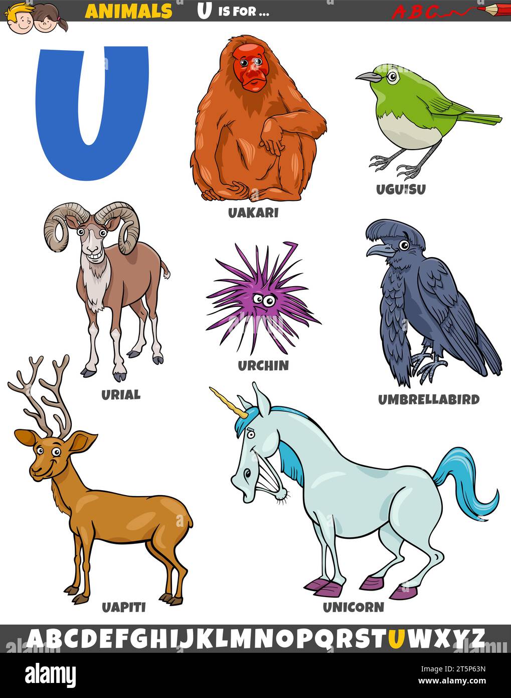Cartoon illustration of animal characters set for letter U Stock Vector ...