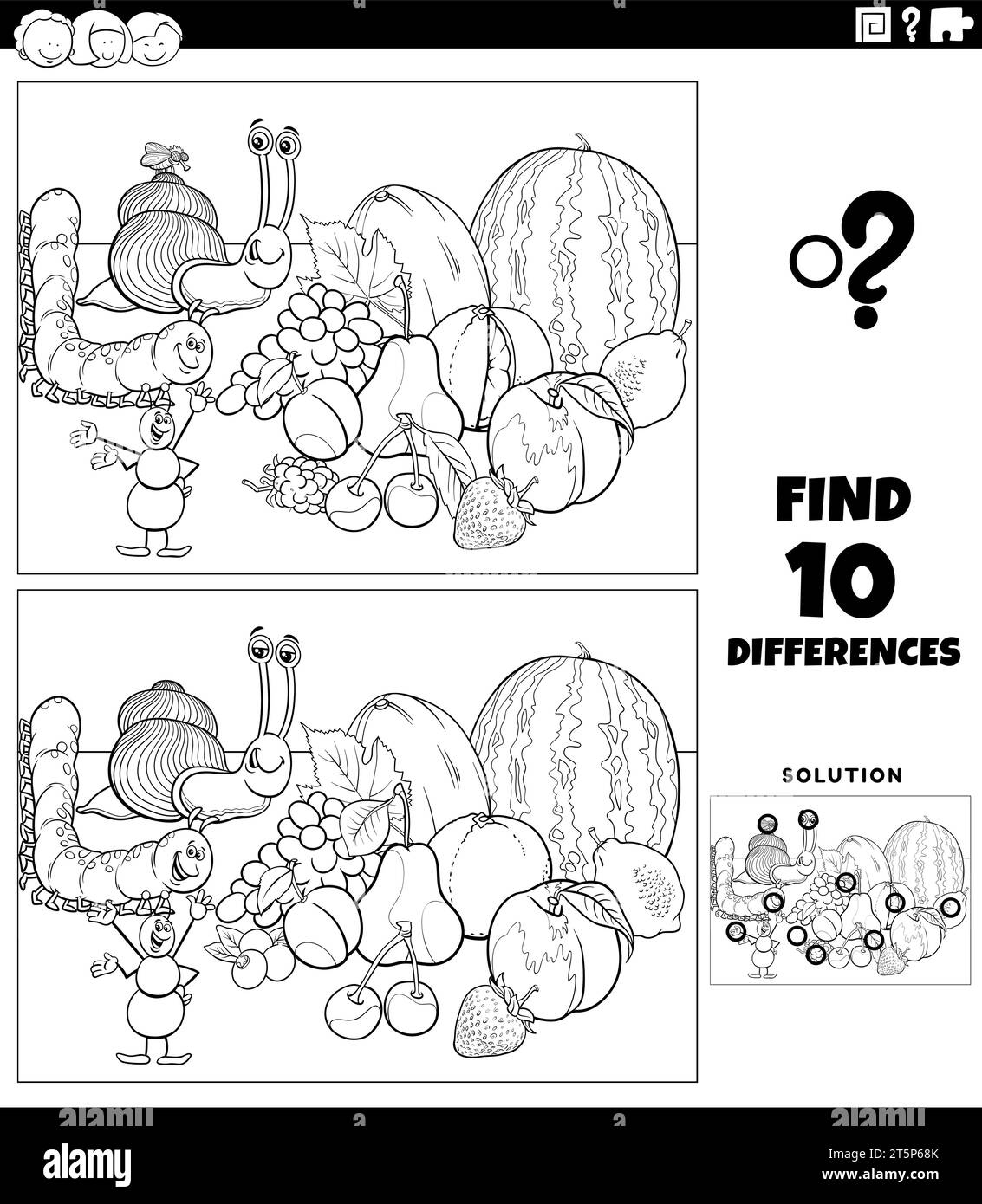 Black And White Cartoon Illustration Of Finding The Differences Between Pictures Educational