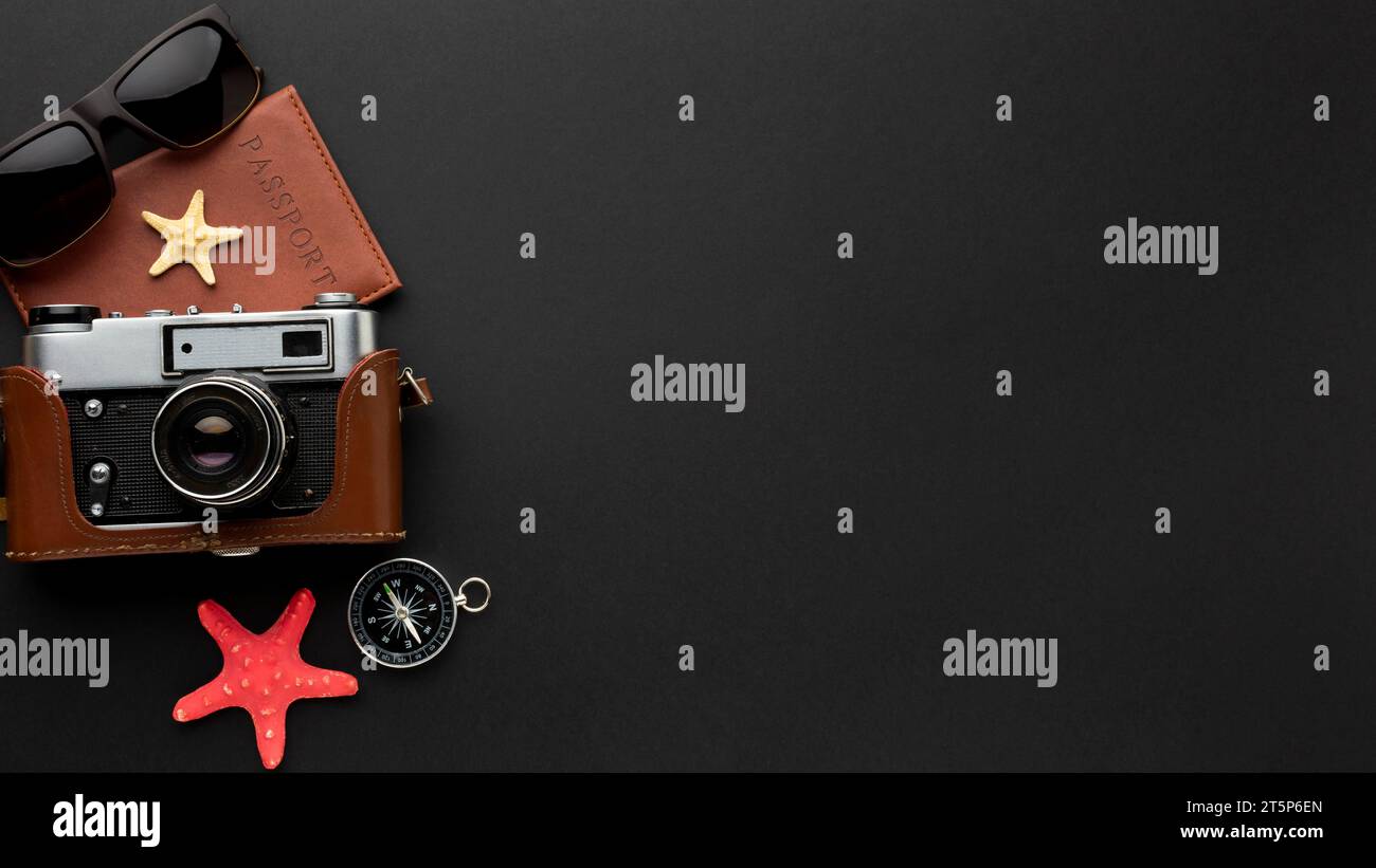 Top view camera passport frame Stock Photo - Alamy