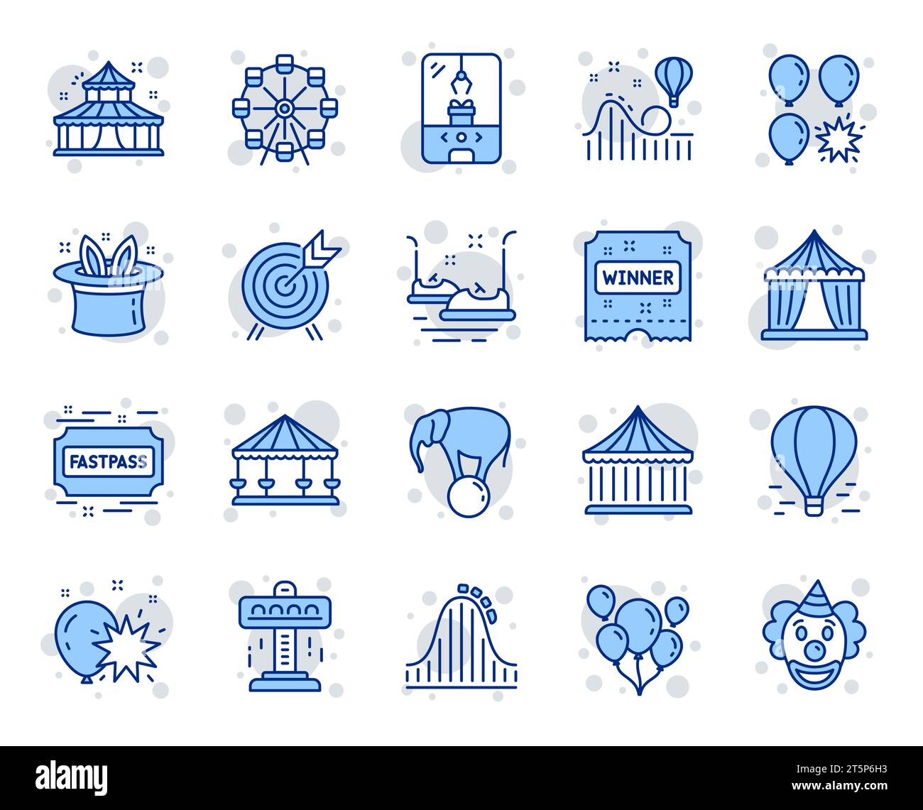 Amusement park line icons. Set of Carousels, Roller coaster and Circus ...