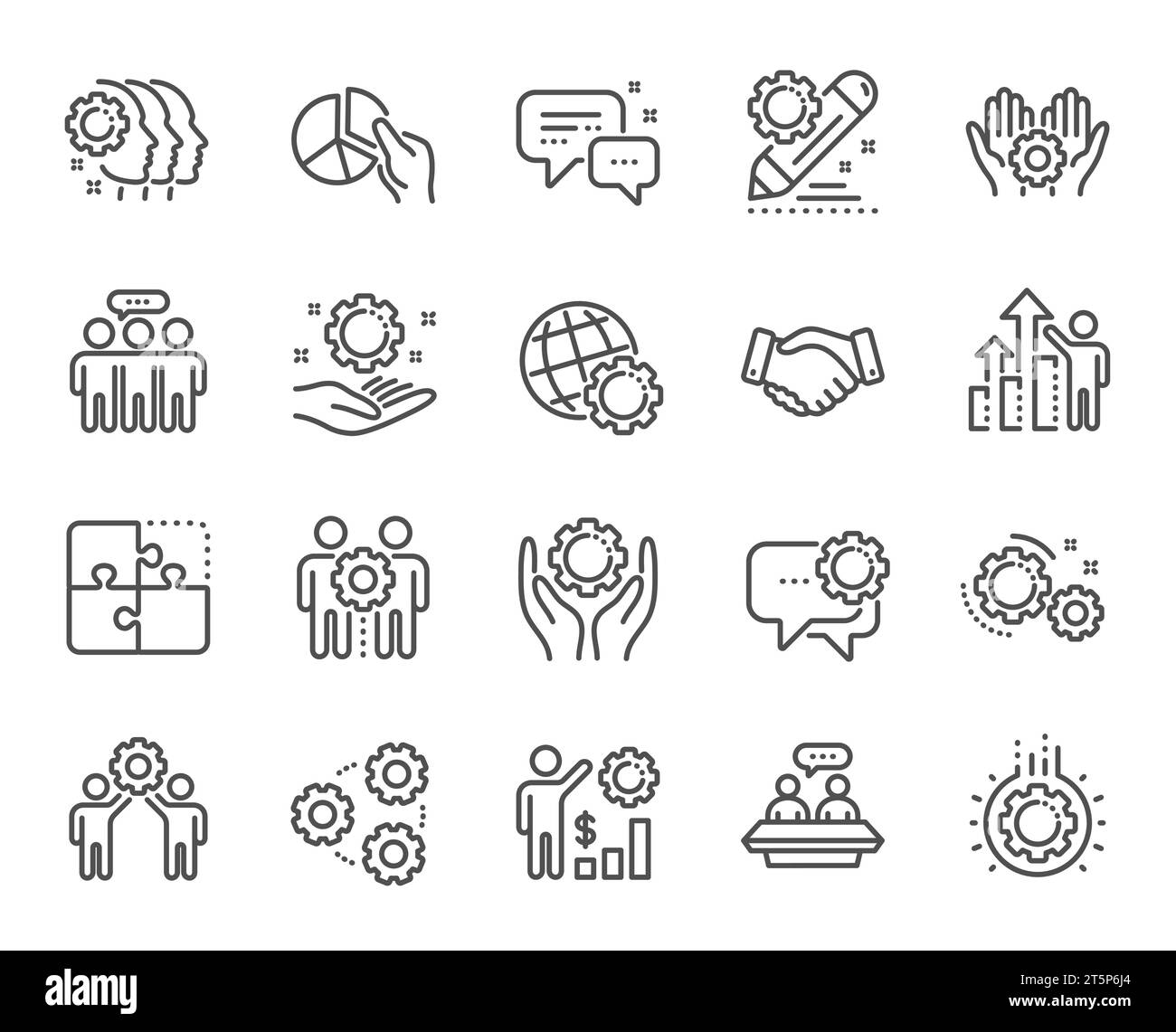Employees benefits line icons. Business strategy, handshake and ...