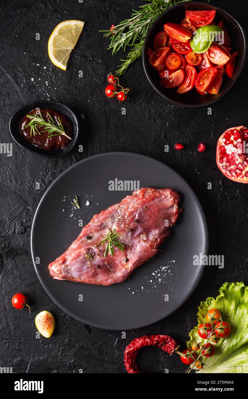 Top view raw meat concept Stock Photo - Alamy