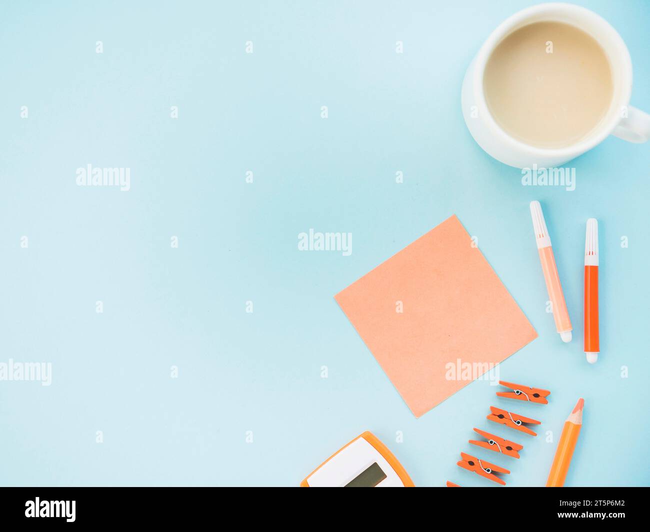 Top view neat office desk Stock Photo - Alamy
