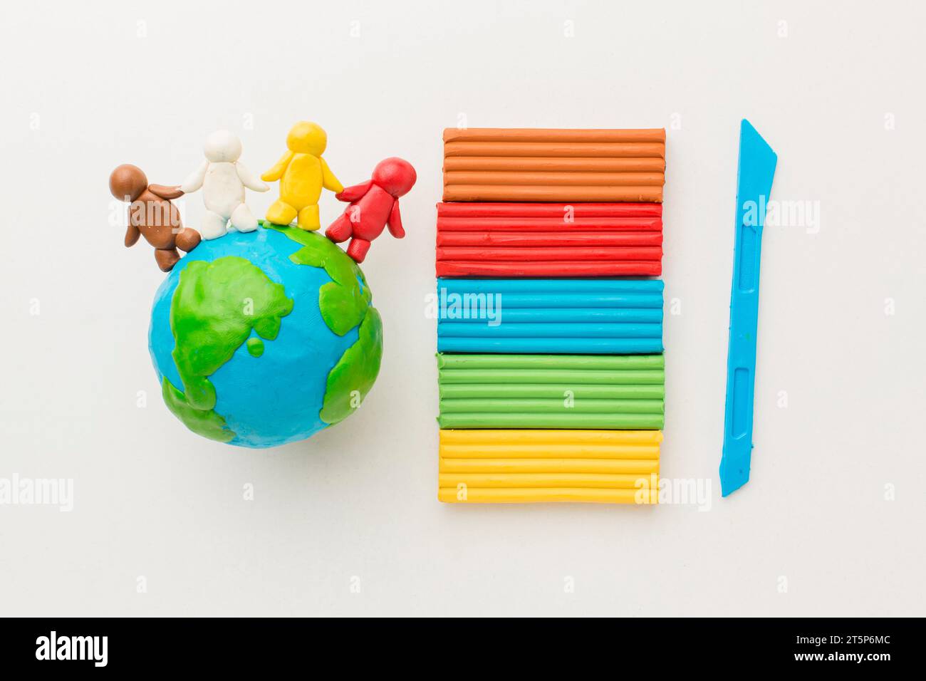 Top view plasticine people globe Stock Photo - Alamy