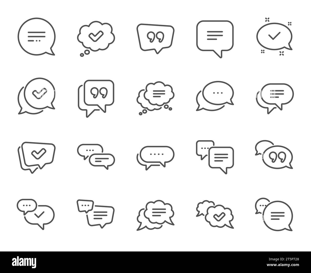 Chat and quote line icons. Approved, Checkmark box and Social media ...