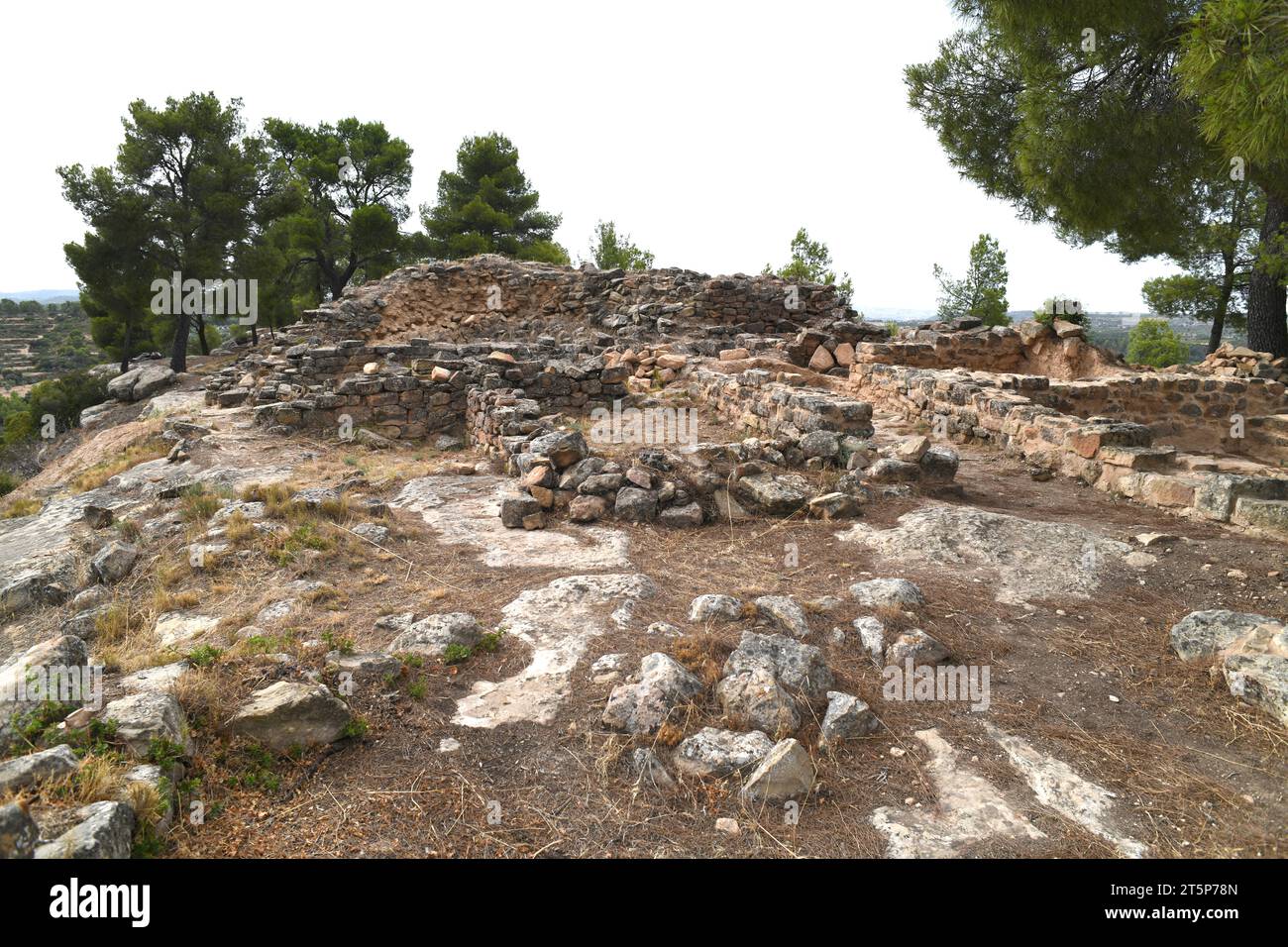 Cretas, Poblado Iberico de Els Castellets with houses, street and tower ...