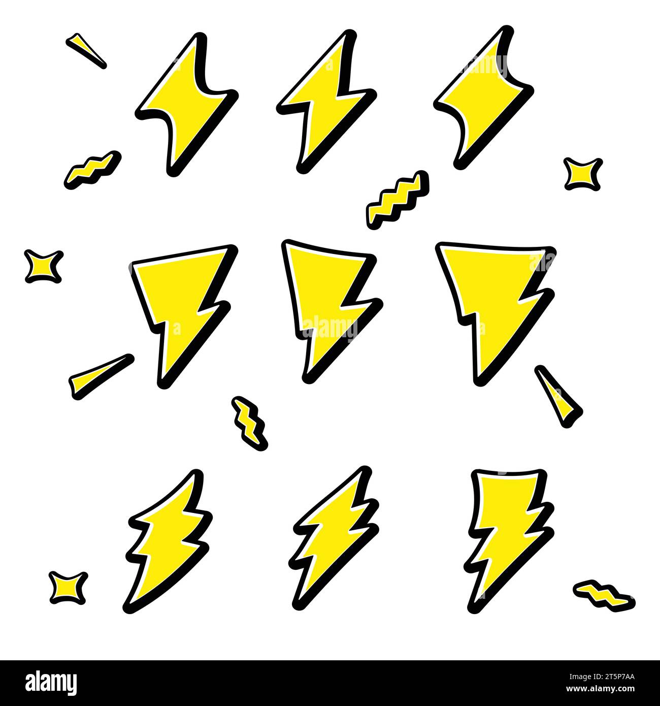 Lightning bolts and stars. Hand drawn doodles. Cartoon style vector ...