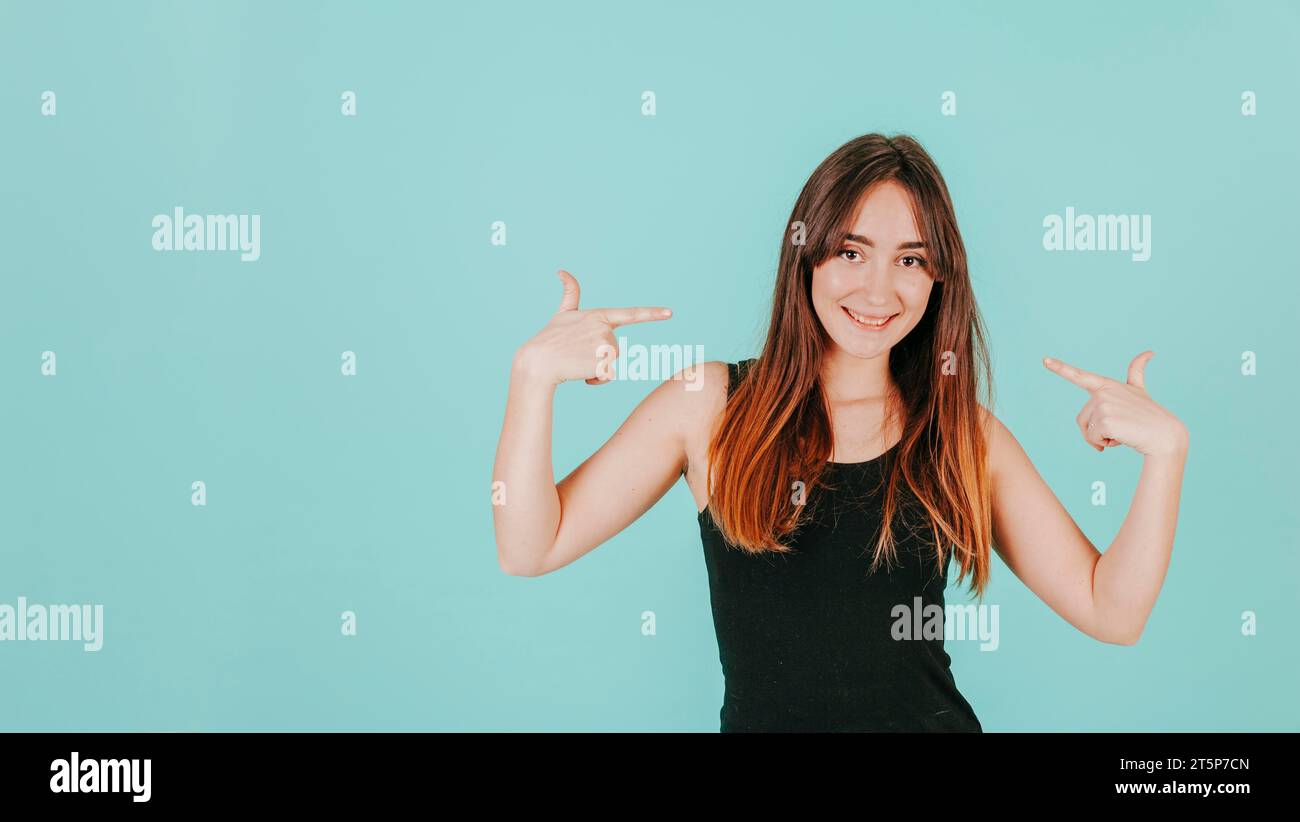 Woman point herself hi-res stock photography and images - Alamy