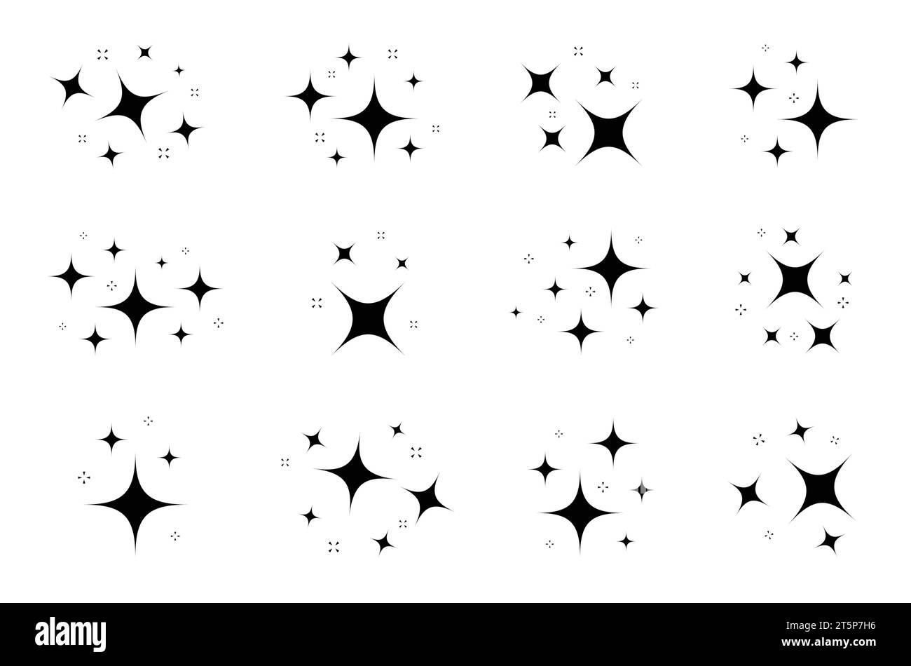 Star sparkling set. Twinkling cartoon. Black glittering star sparkle ...