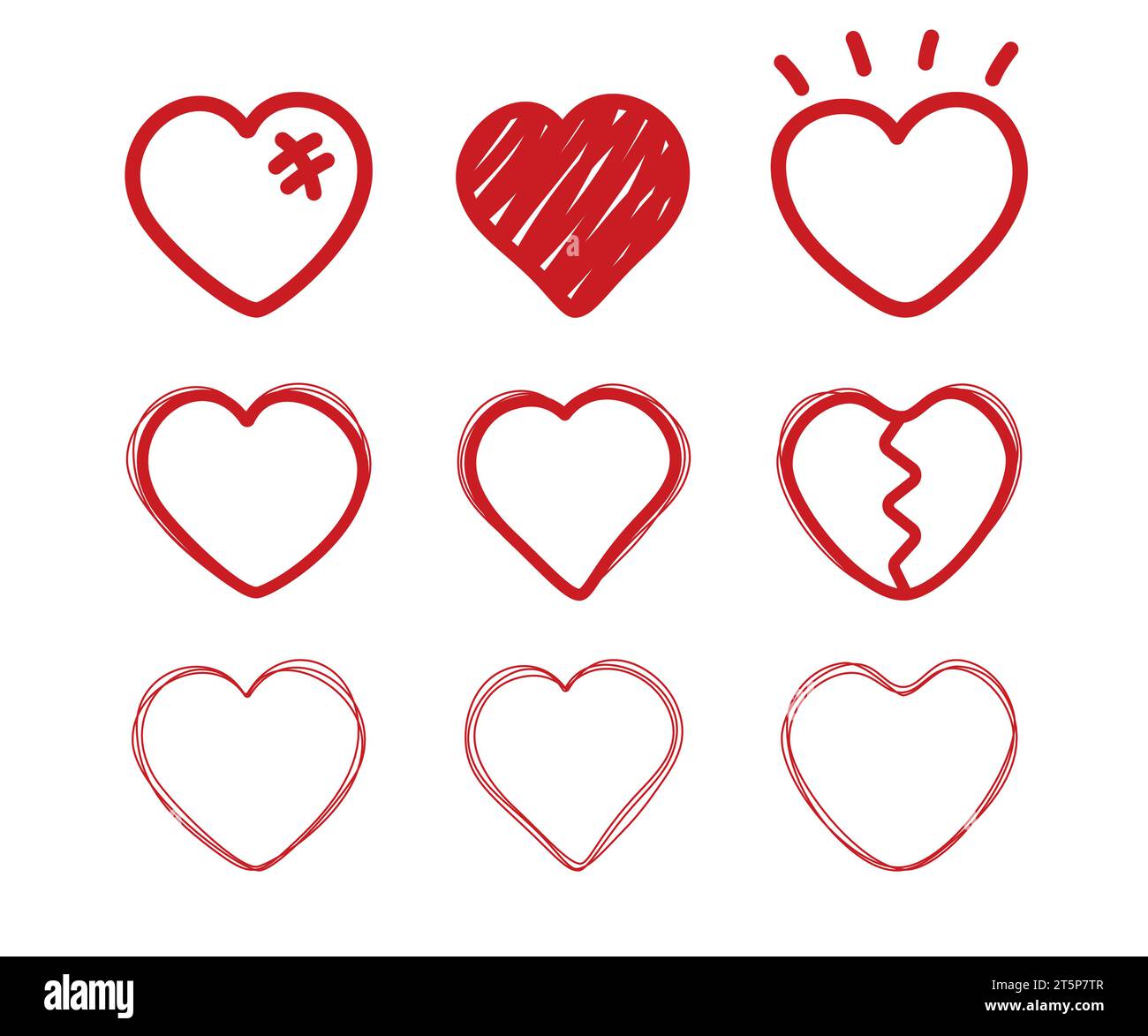 Hand drawn red hearts vector doodle icons for love hi-res stock ...