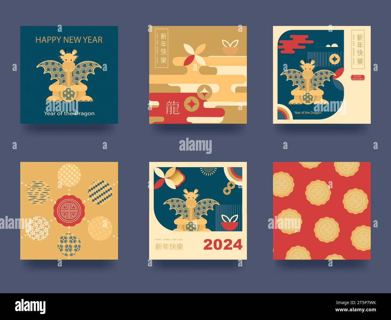A set of cards for celebrating the Chinese New Year of the Dragon with ...