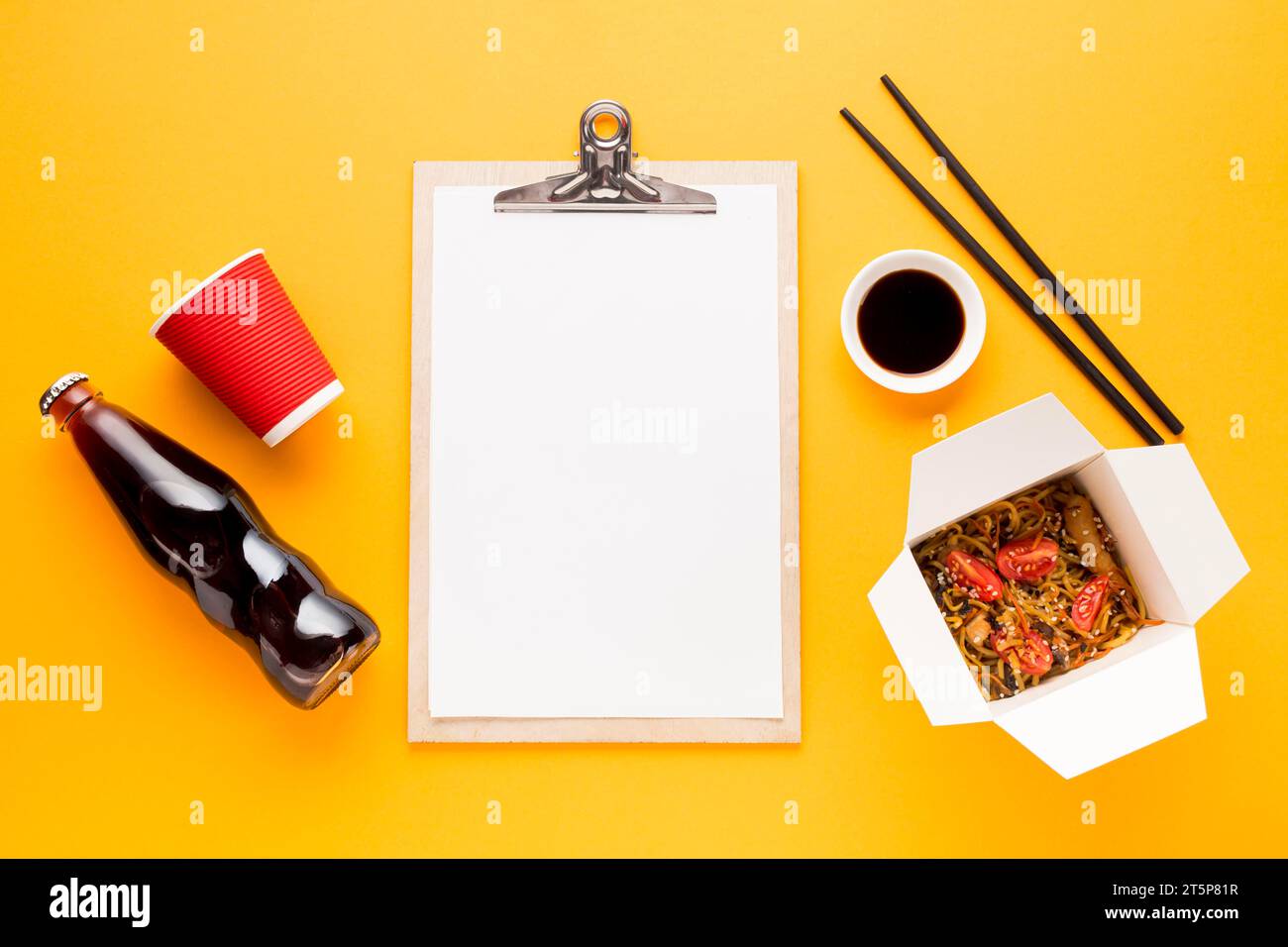 Copy space clipboard with fast food Stock Photo - Alamy