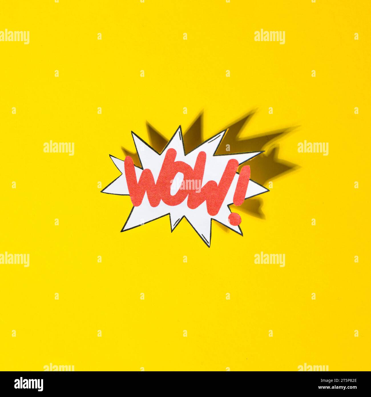 Comic boom bubble with expression text wow with shadow yellow ...