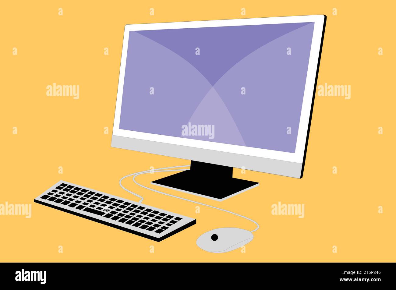 Stylized Drawing Of A Work Computer System Unit Monitor Keyboard