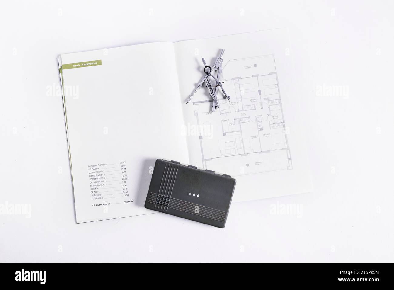 Drafting tools blueprints Stock Photo - Alamy