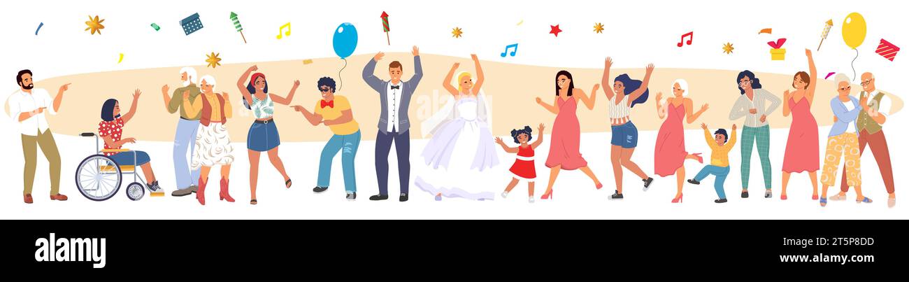 Happy dancing characters celebrating wedding vector illustration Stock ...