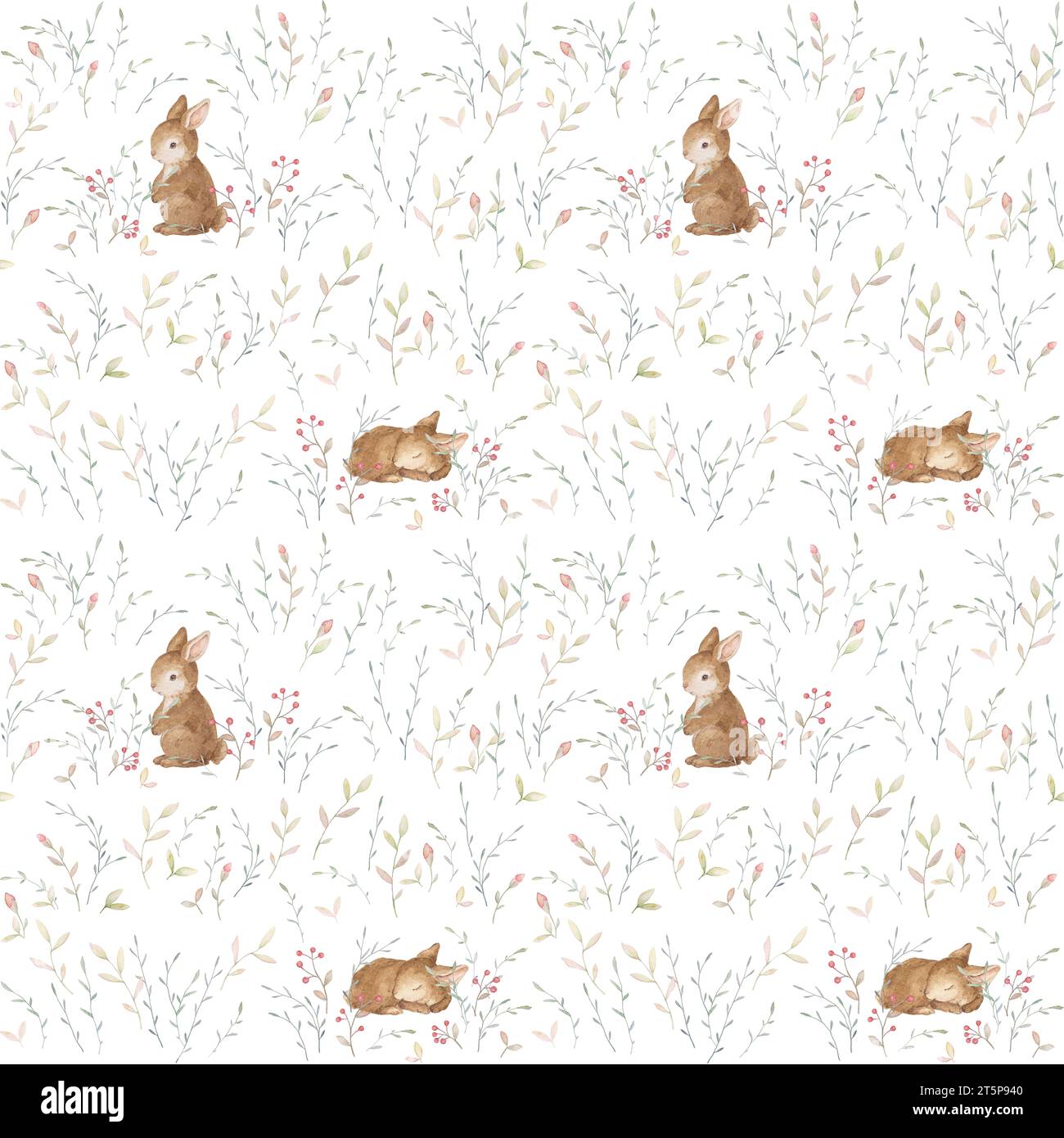 Rabbit Seamless Pattern. Little Bunny Watercolor Nursery Wallpaper ...