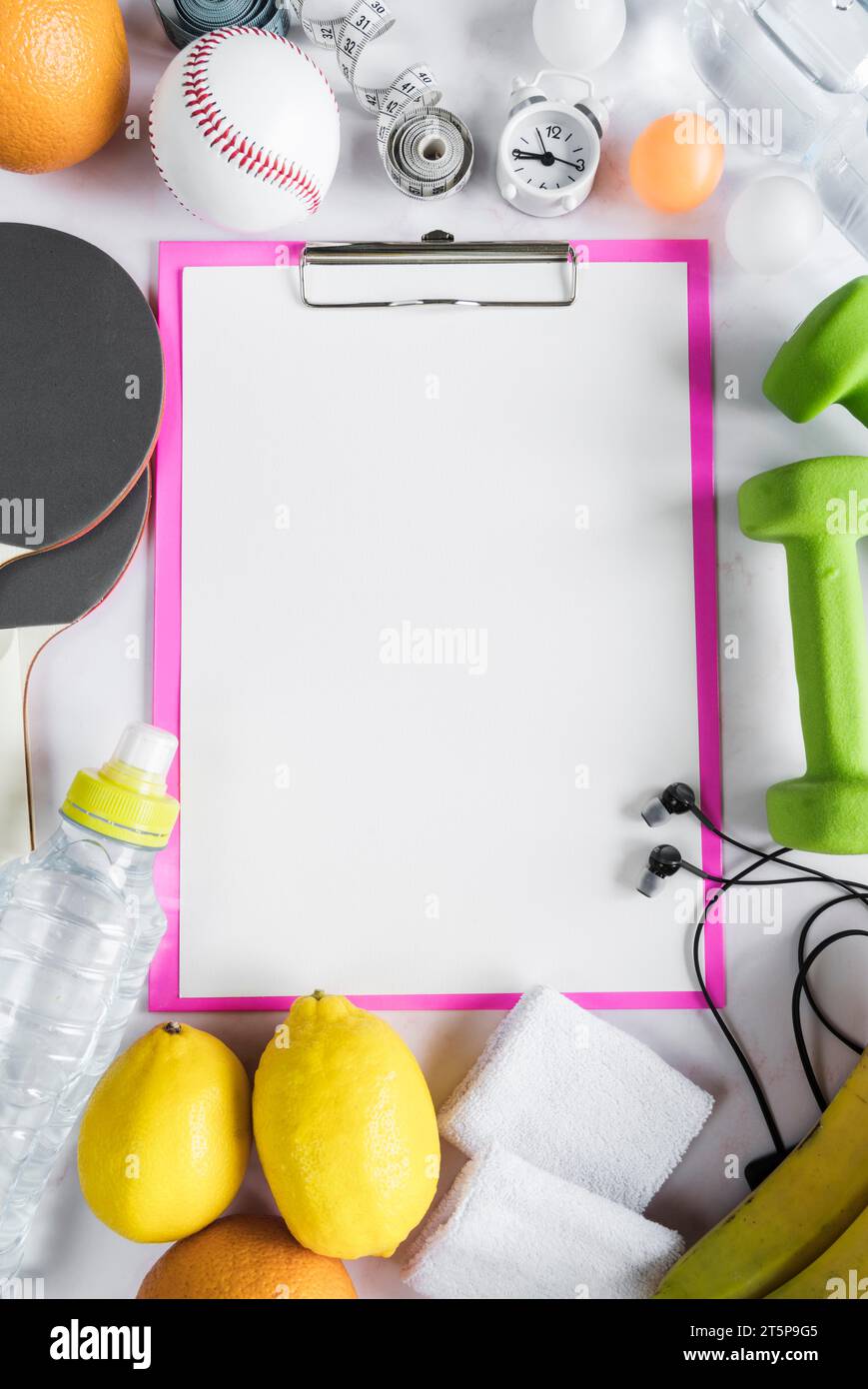 Set healthy lifestyle objects clipboard Stock Photo - Alamy