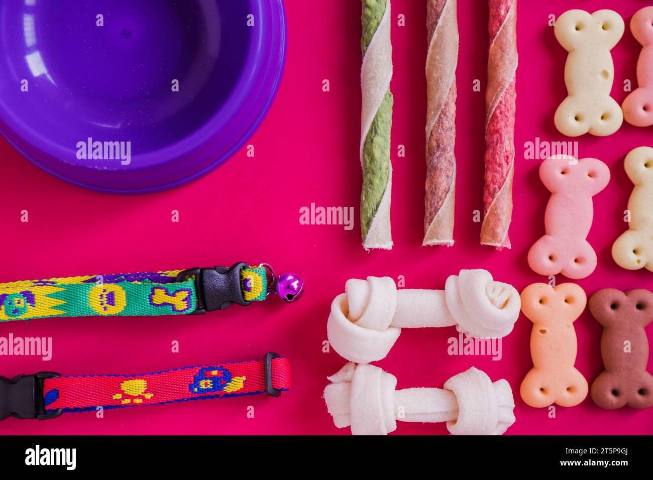 Set dog snacks dish collars Stock Photo - Alamy