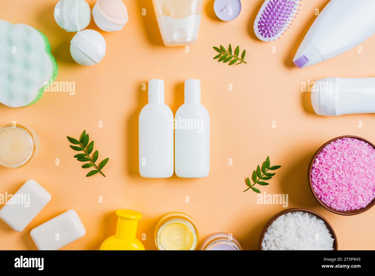 Spa cosmetics products colored background Stock Photo - Alamy