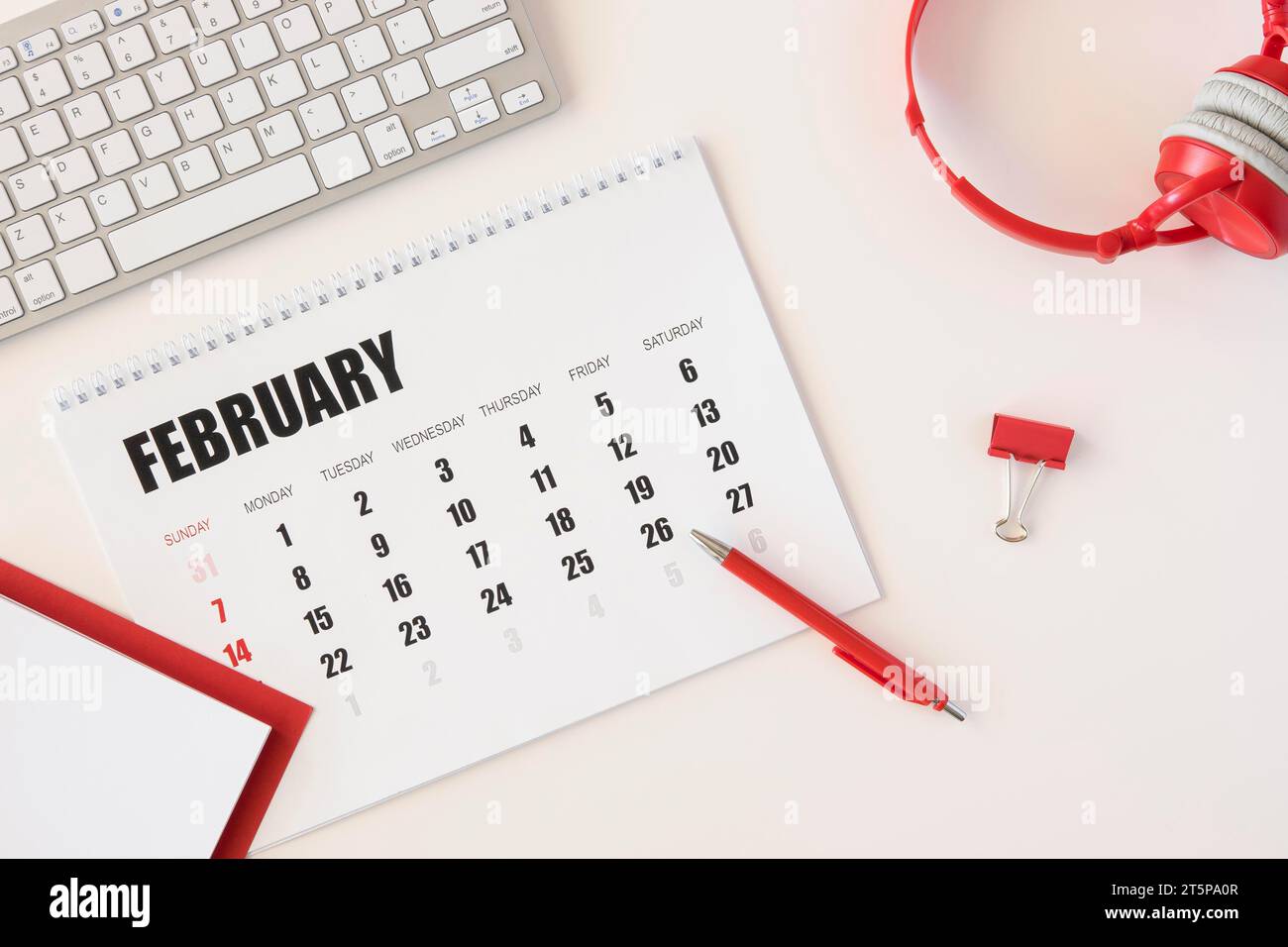 Top view planner february calendar Stock Photo - Alamy