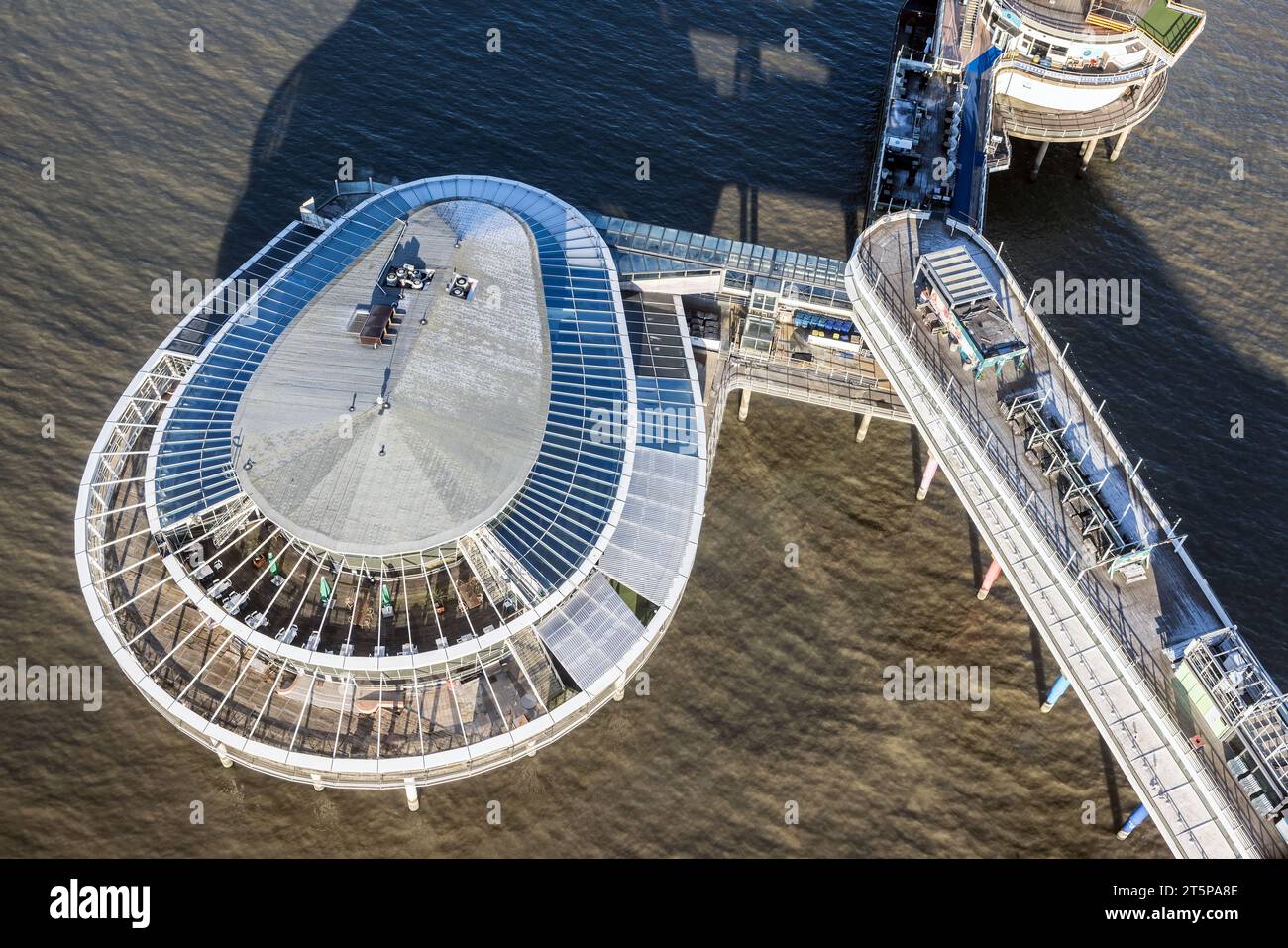 Aerial view Dutch Scheveningen Pier with Ferris wheel at Dutch coast ...
