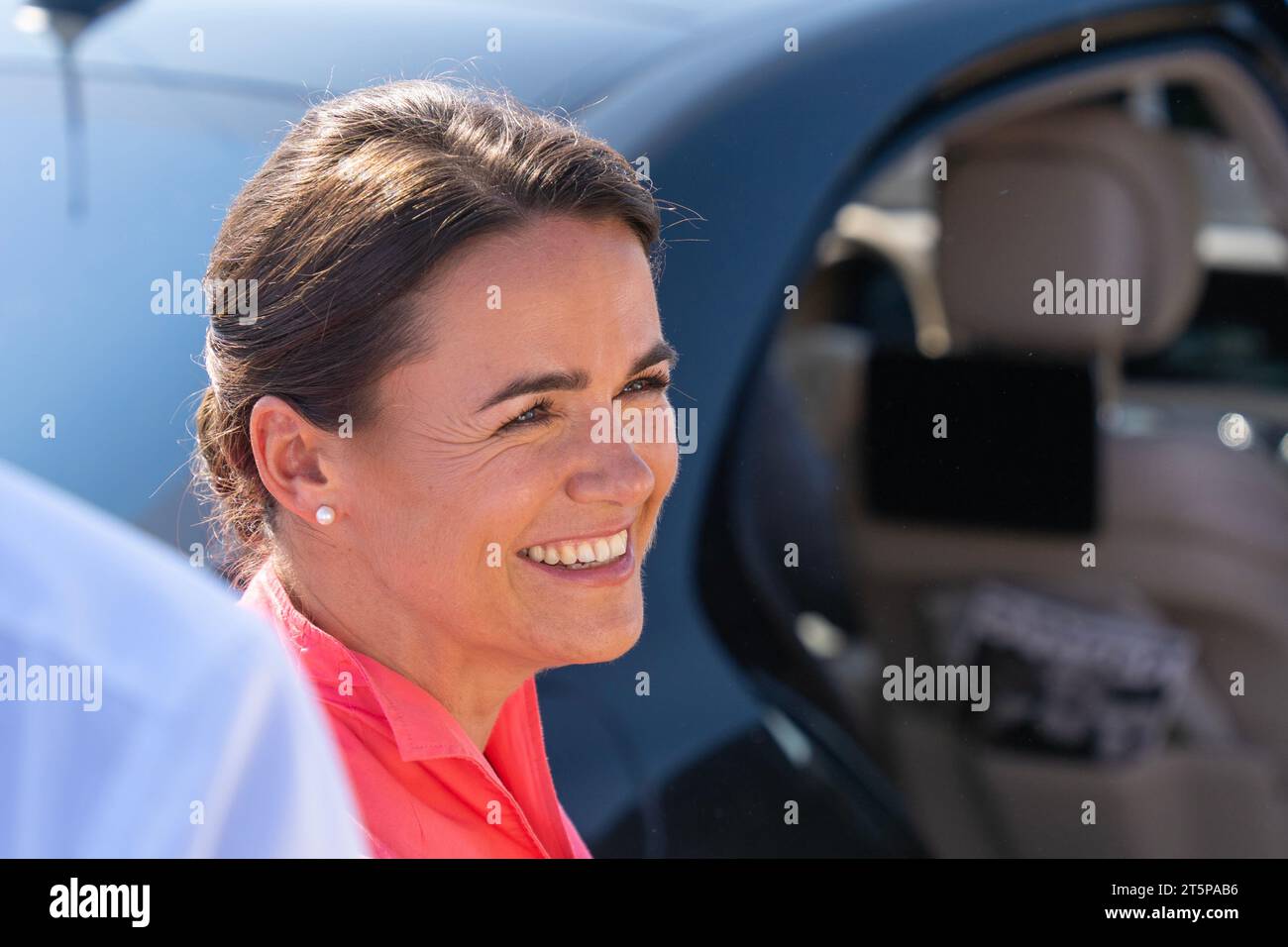 Katalin Novak, President of the Hungarian Republic, gets into a car at ...
