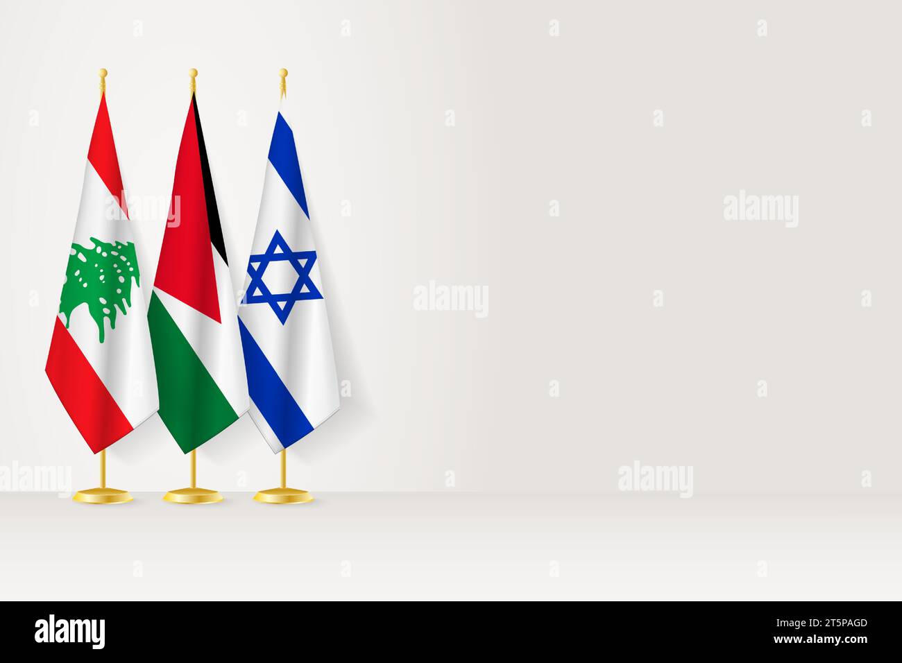 Flags of Lebanon, Jordan and Israel stand in row on indoor flagpole ...