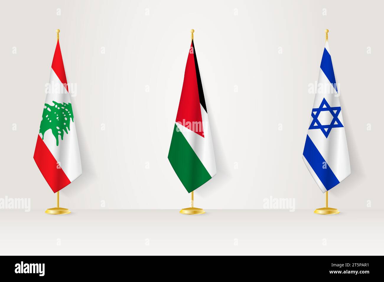 Political gathering of governments. Flags of Lebanon, Jordan and Israel ...