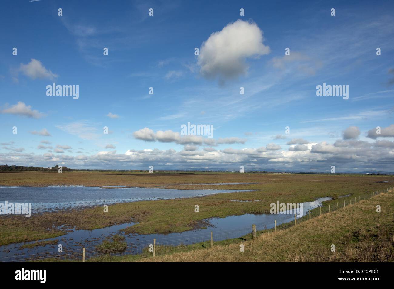 Hesketh Out Marsh on the Ribble Estuary with a distant view of the ...