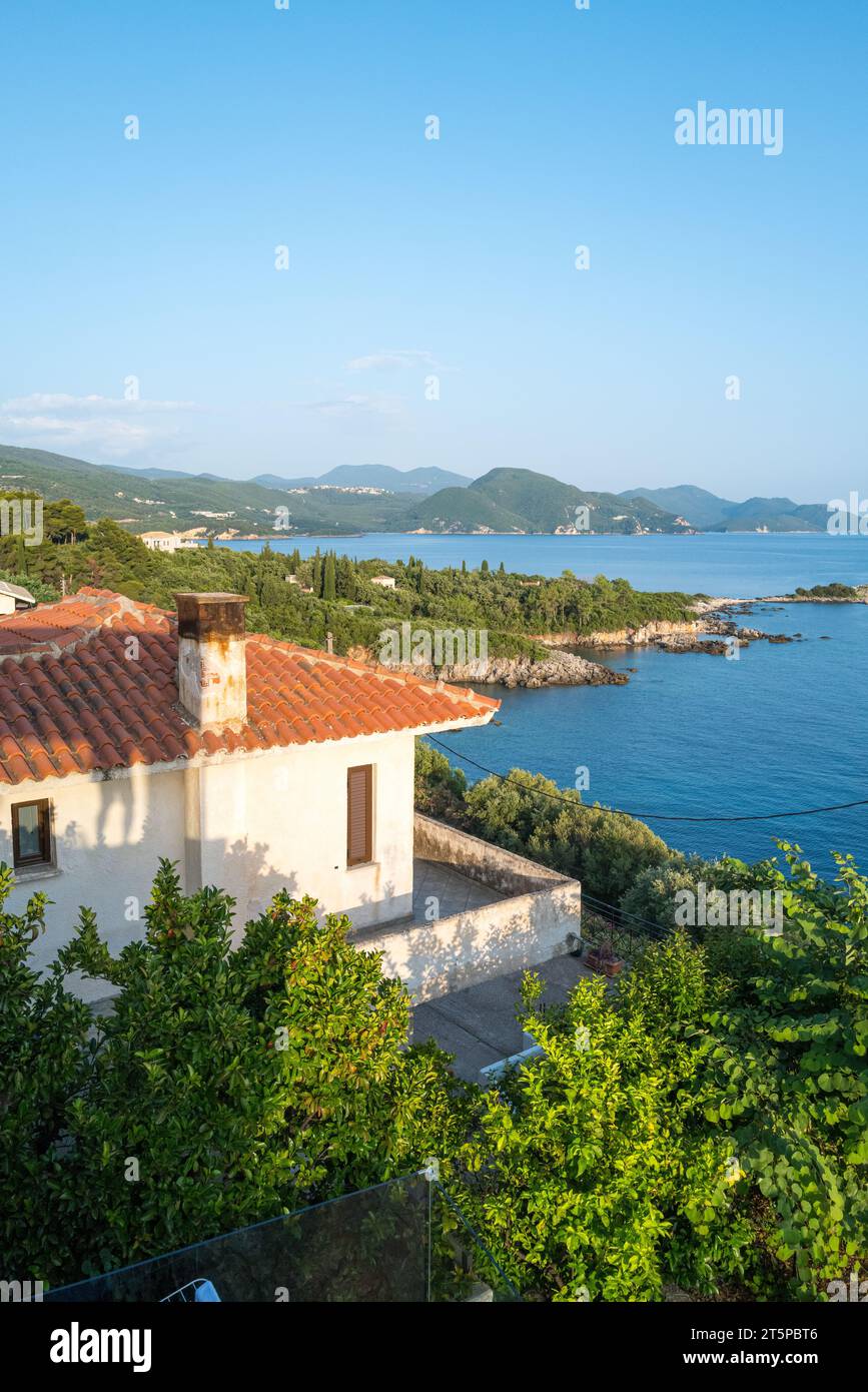Traditional Greek Ionian Landscape with lush green vegetation and ...