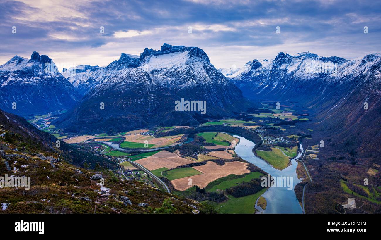The mountains of Andalsnes in the northern Fjord region of Norway Stock ...