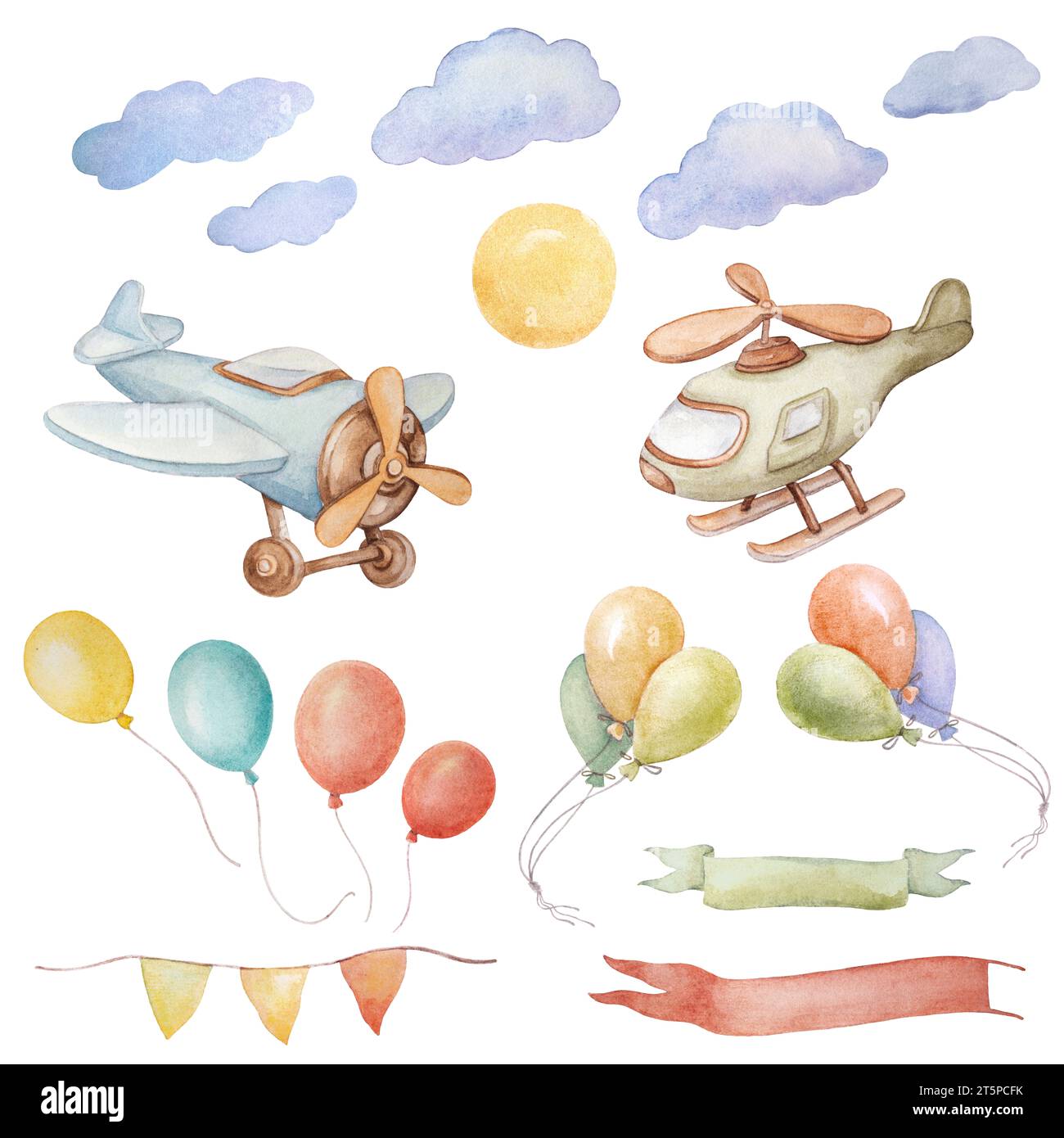 Airplane Watercolor Clipart, Baby Boy Announcement Clipart, Baby Boy ...