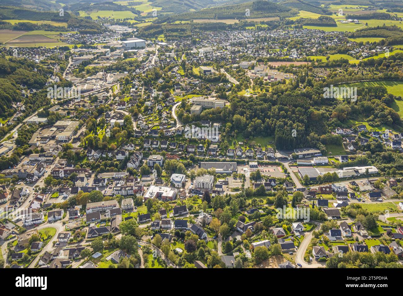 Aerial view, Lidl supermarket, Settmecke, Sundern secondary school ...