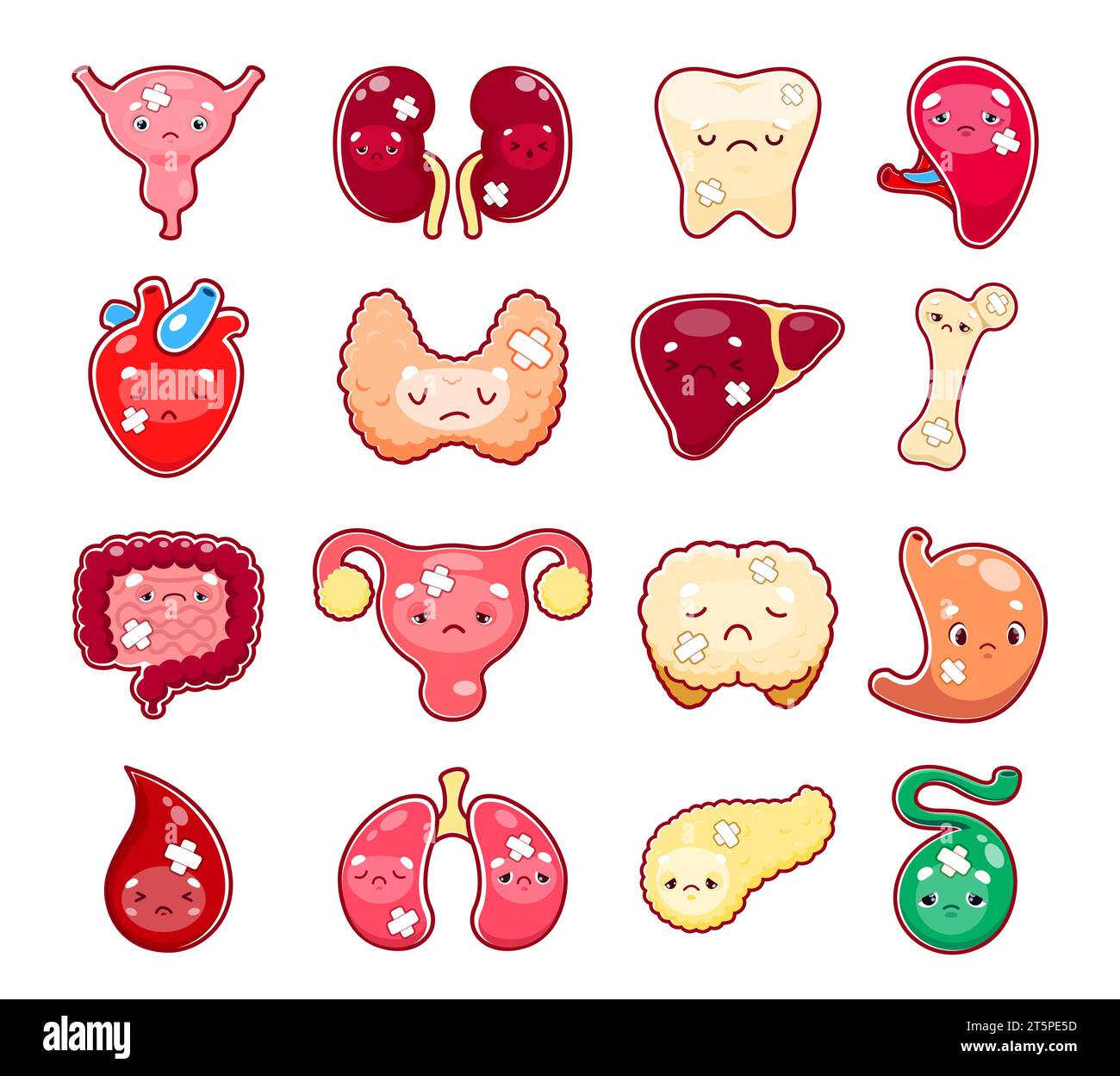 Cartoon sick body organ characters. Injured and unhealthy bladder ...