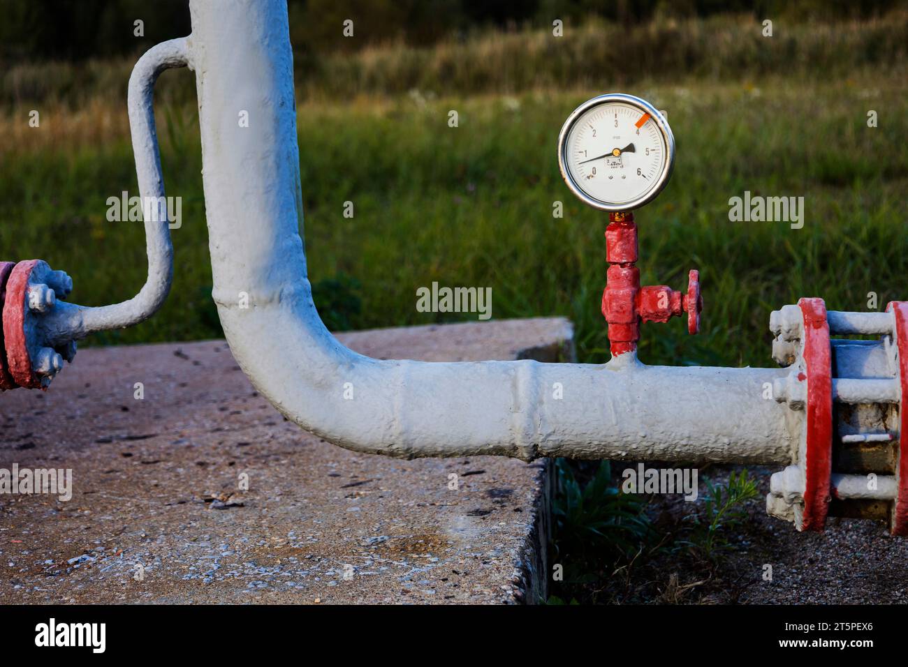 View of pressure gauge on gas distribution station equipment. Pressure ...