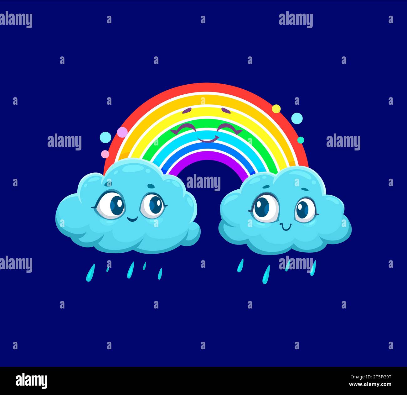 Cartoon cute rainbow weather characters. Vector cheerful, whimsical ...