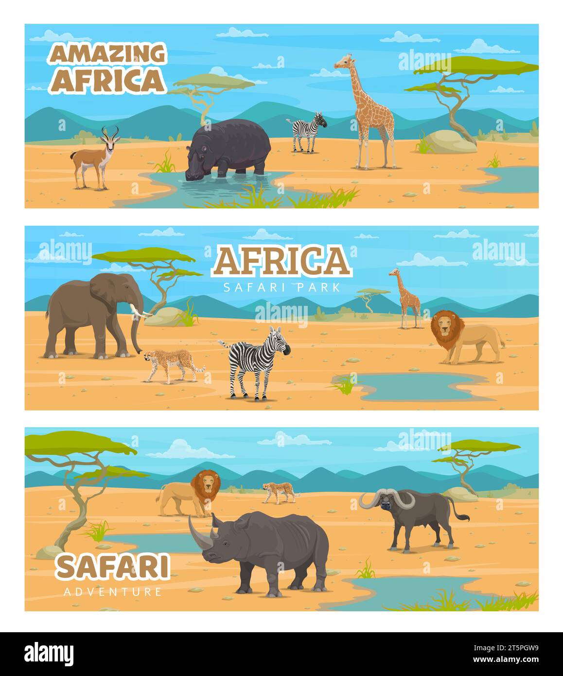 Safari park or hunting sport, African animals in savanna, vector hunt ...