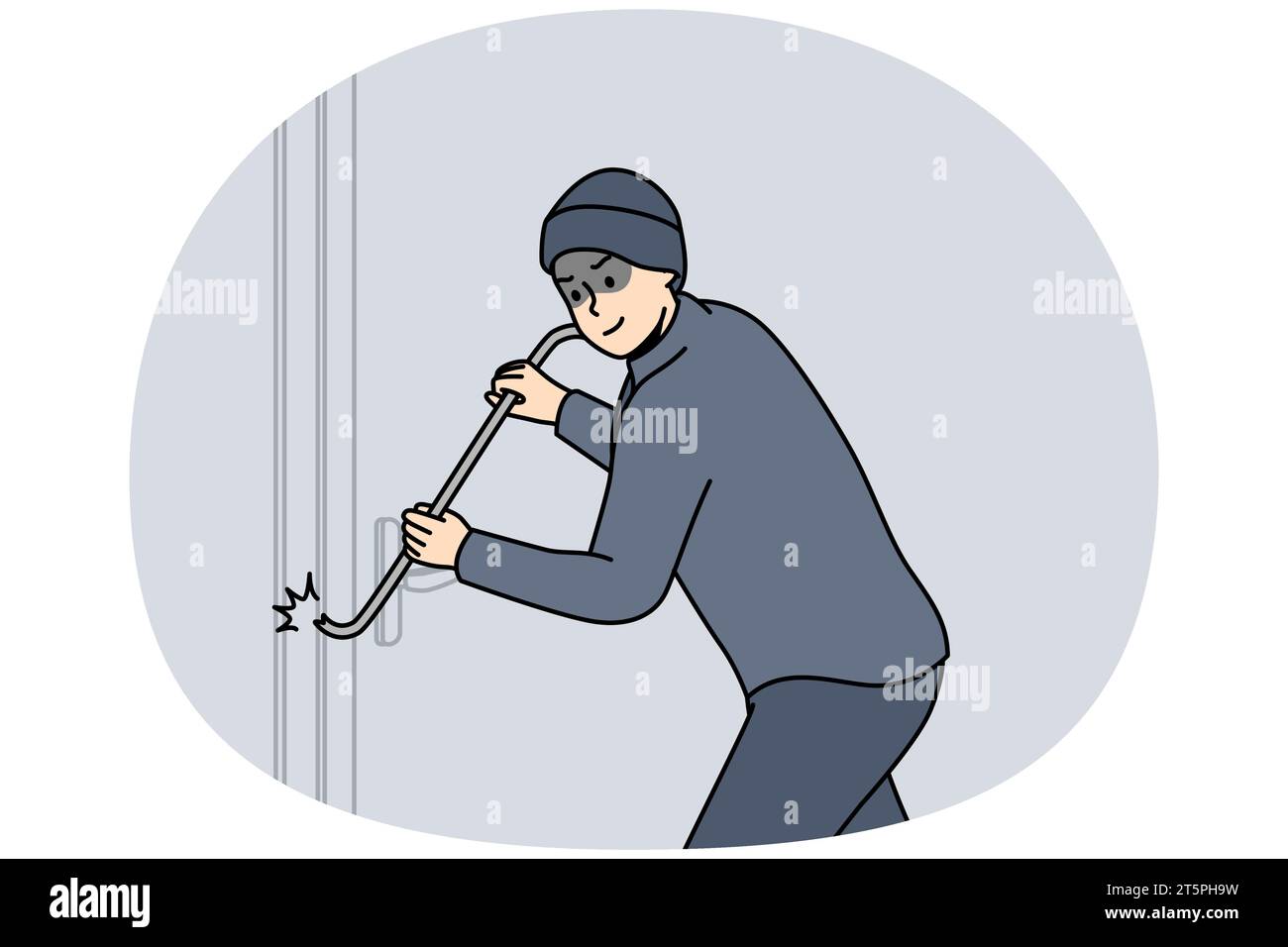 Robber in dark clothing force lock of building door with metal picklock ...