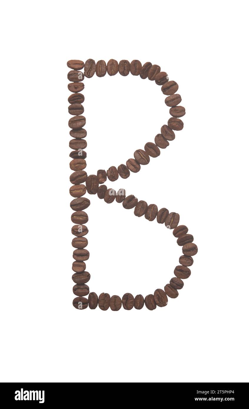 B unusual font face, created from coffee beans, lightly roasted, full ...