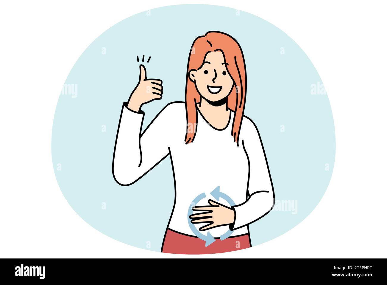 Happy girl feeling good herself after eating. Young lady has healthy ...