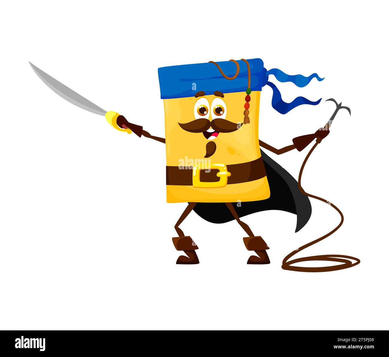 Cartoon italian lasagna pasta pirate character with bandana and sword ...