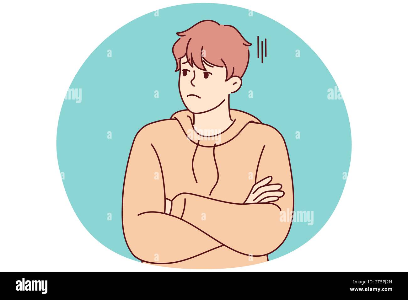 Unhappy young man look aside feeling bored and distressed. Upset ...