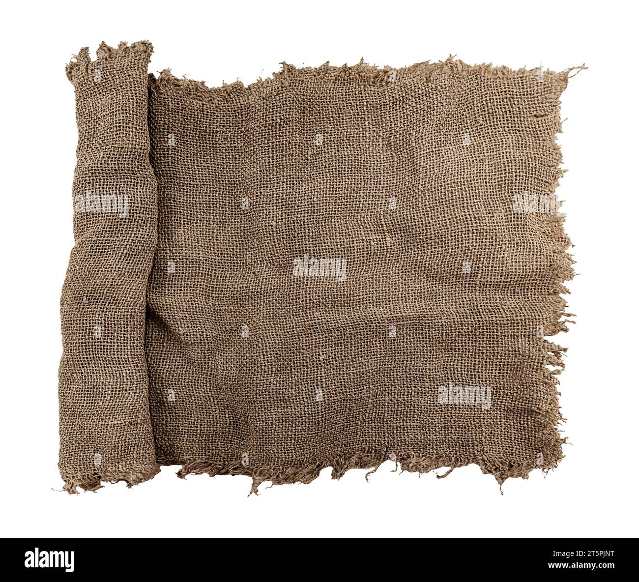 Burlap texture. A piece of torn burlap on a white background. Canvas ...