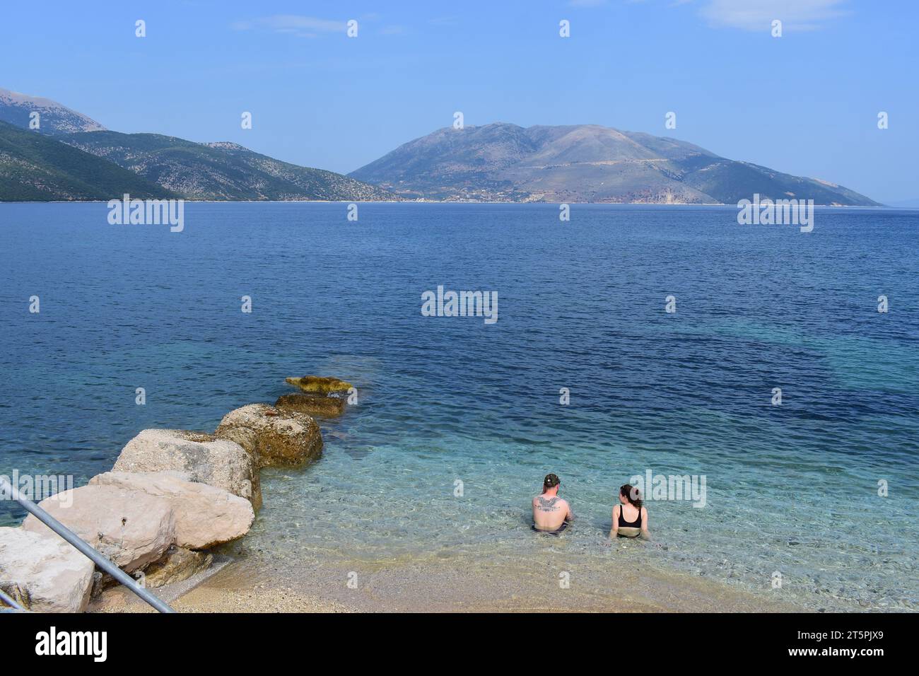 A beautiful view across the bay at the pretty town of Sami, on the East ...